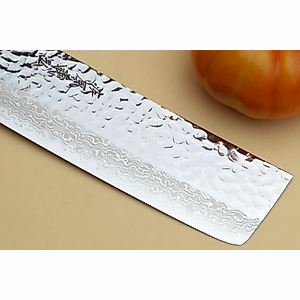 Yoshihiro VG10 46 Layers Hammered Damascus Nakiri Japanese Vegetable Knife 6.5'' (165mm) Ambrosia Handle