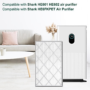 NXBHG HE601 HEPA Replacement Filter for Shark HE6FKPET HE601 HE602 6 Fan Air Purifier, H13 3-in-1 Filter System - Absorbs 99.97% Particulates, Part # HE6FKPET, HE6FKBAS, HE6FKPRO, 2 Pack