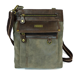 CHALA GEMINI Crossbody Faux Leather Gift Messenger Bag with Double Zip Wallet (Dark Grey Handbag Only + Wallet Set)