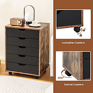 Giantex 5-Drawer Storage Cabinet, Mobile File Cabinet with Drawers, Wheels, Rolling Lateral Filing Cabinet Under Desk, Chest of Drawers, 19.5" x 16" x 25.5" Office Cabinet for Living Room, Study