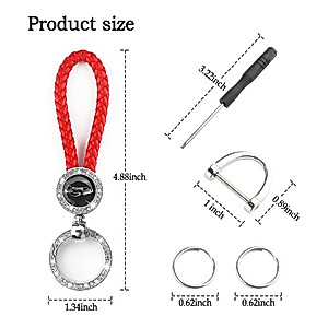 Bling Bling Leather Keychain,Universal Car Accessories Car Lanyard Key Fob Holder with Anti-lost D-ring and Screwdriver(Red)