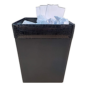 Dacasso Black Crocodile Embossed Leather Waste Basket