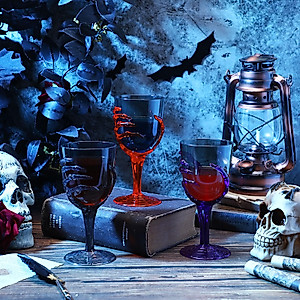 Dandat 24 Pcs Halloween Skeleton Hand Goblets 12oz Plastic Halloween Cups Skull Wine Glass Set Clear Skeleton Wine Glass for Creepy Spooky Halloween Party Decorations(Black, Purple, Orange, Gray)