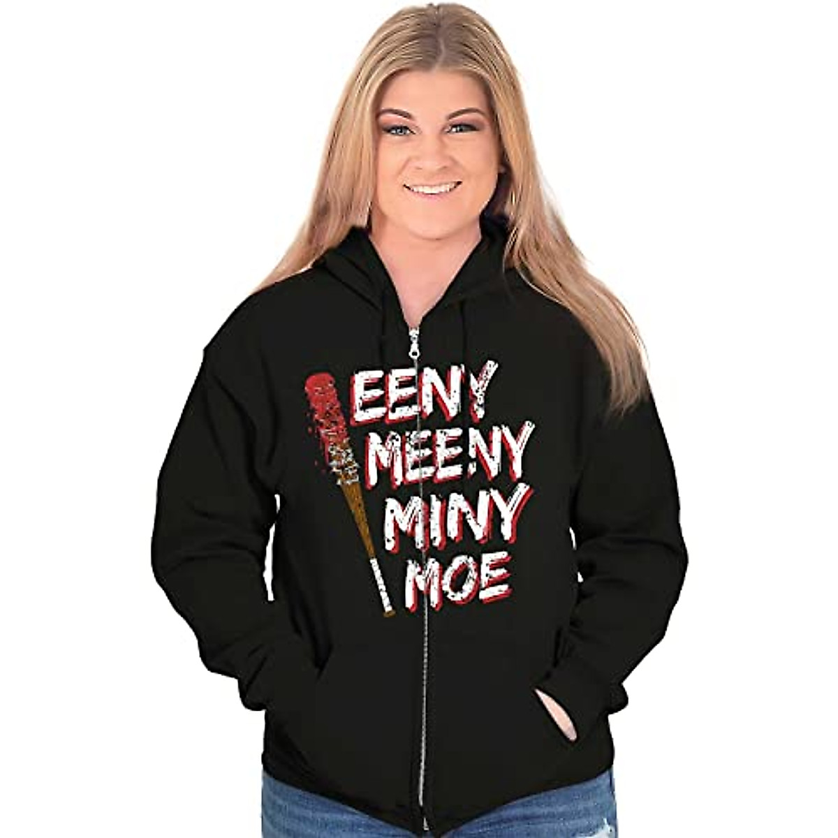 Brisco Brands Eeny Meeny Miny Moe Bloody Bat Zip Up Hoodie Mens Womens Black