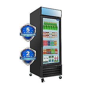 ORIKOOL 27" W Glass Door Refrigerator 19.2 Cu.ft 32℉ ~ 44℉ Commercial Display Beverage Fridge with LED Top Panel