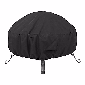 vchin Round Fire Pit Cover 40-44 Inch 600D Heavy Duty Gas Firepit Cover, PVC Coating Waterproof and Fade Resistant Outdoor Fire Pit Table Cover with Drawstring and Handles (44" Dia x 18" H)