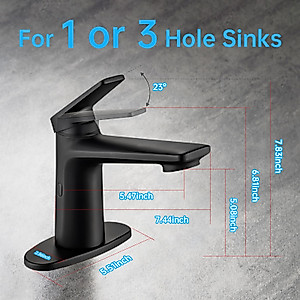 GOESMO Touchless Smart Bathroom Faucet for 1 or 3 Holes, Automatic Sensor Faucet 1 Handle, Adjustable Cold & Hot Temperature & Water Flow, Short & Long Instruction Modes, Metal Matte Black Bath Faucet