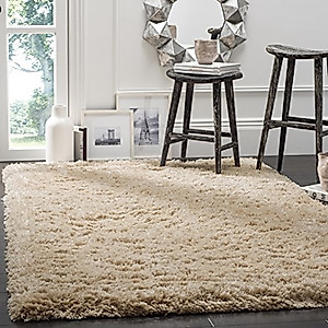 SAFAVIEH Polar Shag Collection Area Rug - 9' x 12', Light Beige, Solid Glam Design, Non-Shedding & Easy Care, 3-inch Thick Ideal for High Traffic Areas in Living Room, Bedroom (PSG800A)