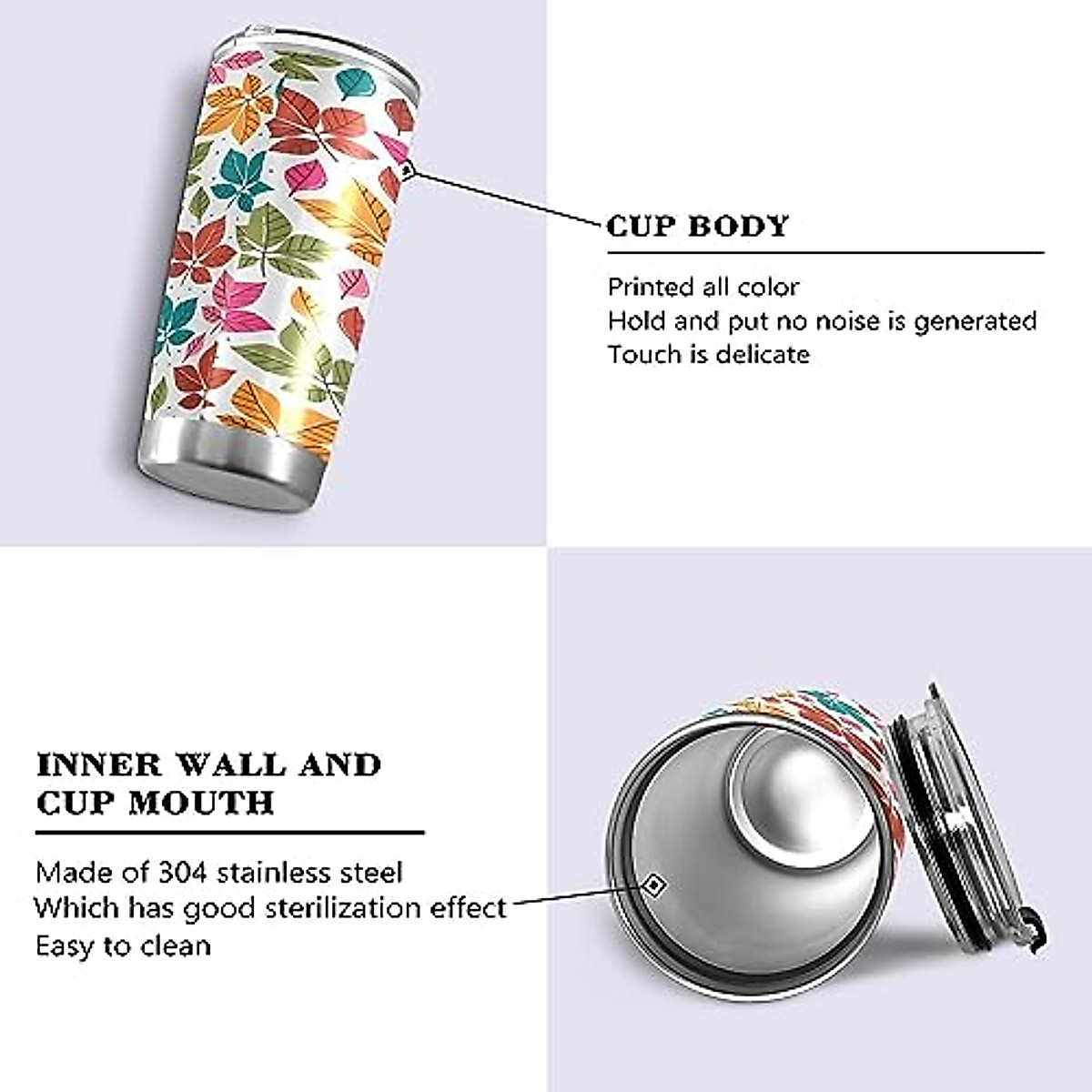 Autumn Leaves Travel Mug Insulated Tumbler with Lid and Straw Colorful Fall Stainless Steel Vacuum Double Walled Drinking Cup Keeps Drinks Cold & Hot Water Bottle for Travel Coffee Home School Office