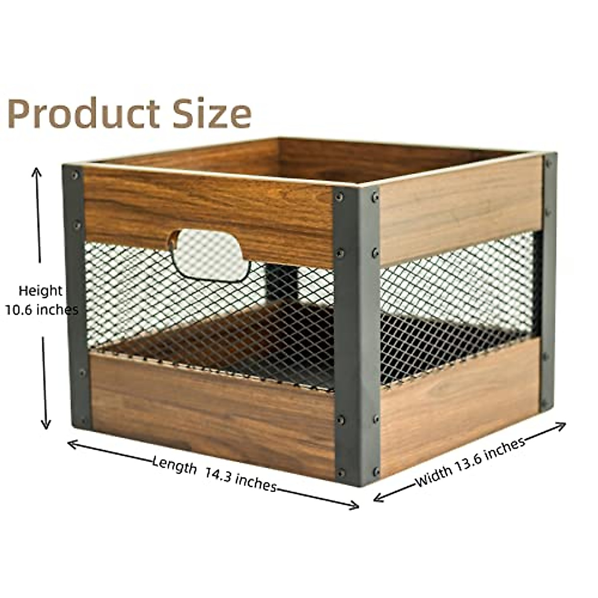 CRAZYWOOD Vinyl Record Storage Case, Wooden LP Record Storage Case, Magazine and Newspaper Storage Basket 13.6"(L)*14.3"(W)*10.6"(H) Inches Wooden Storage Basket