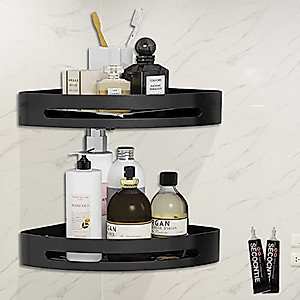 UOIXPUHUO 2pc Shower Shelf,Bathroom Organiser,Corner Shower Caddy,Triangle Storage Basket,Rustproof No Drilling for Bathroom Kitchen (Black)