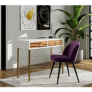 Adore Decor Jupiter Console Table with 2 Drawers, Mid Century Modern Rectangular Small Space Accent Desk for Living Room, Entryway, Home Office, Metal Legs, Easy Assembly, White and Gold