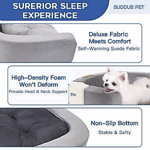 suddus Dog Beds for Small Dogs, Bolster Sofa Dog Bed with High Density Foam, Washable Dog Bed with Removable Cover and Non-Slip Bottom, Grey
