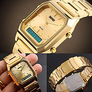 Unisex Wrist Watch, Waterproof Military Analog Digital Watches with LED Multi Time Chronograph, Stainless Steel Business Watches for Men (Full Gold)