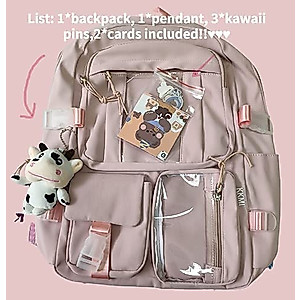 GGOOB Kawaii Backpack with Pins Kawaii School Backpack Cute Aesthetic Backpack Cute Kawaii Backpack for School (Pink,With Accessories)