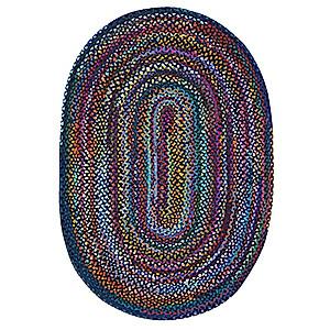 Homespice Hand Made Cotton Chindi Rugs 4x6 Feet Oval Braided Rugs, Reversible Area Rugs, Braided Multi Color Chindi Cotton Area Rugs, Bohemian Area Rugs for Living Room and Bedroom (Blue - 4' x 6')