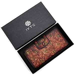 IVTG Genuine Leather Long Wallets for Women RFID Blocking Vintage Handmade Money Clip Card Holder with Zipper (Light Brown)