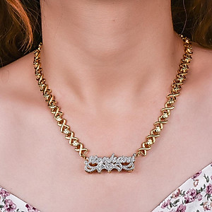 Jewelry Set Custom Name Necklace Name Bracelet Personalized Double Plated Name Necklace Unisex Nameplate Necklace with XOXO Chain Customized Jewelry Set for Women Men
