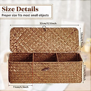 2 Pieces Seagrass Baskets with Lid, Rectangular Hand Woven Wicker Bin Storage Box for Shelves Organizing, Small Rustic Home Storage Organizer Container for Toilet Paper Snack Toys (Khaki)