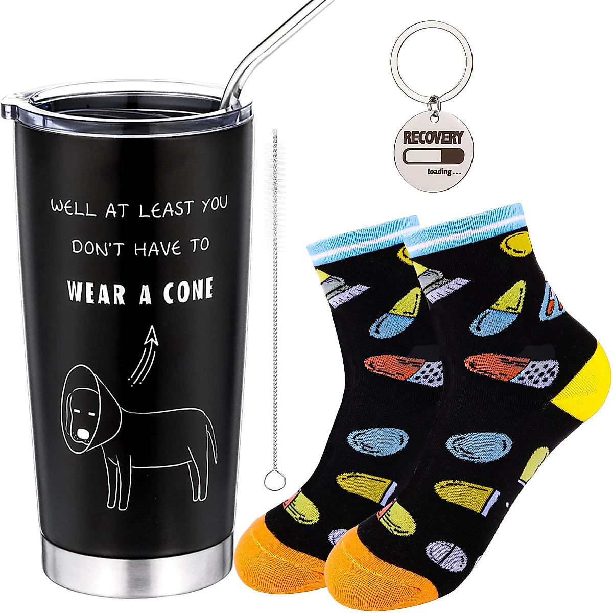 Funny Get Well Soon Gift Baskets for Men After Surgery,20oz Hospital Tumbler At Least You Don't Have to Wear a Cone Tumbler Comes With Keychain and Socks Surgery Recovery Feel Better Cheer up Gifts