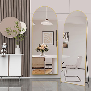 CONGUILIAO 64"x21" Full Length Mirror, Arched Floor Mirror, Full Body Mirror, Aluminum Frame Wall Mounted Mirror Dressing Mirror for Bedroom, Gold