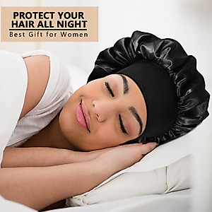 6PCS Satin Bonnets for Black Women, Large Braids Bonnet Wide Band Hair Bonnets, A