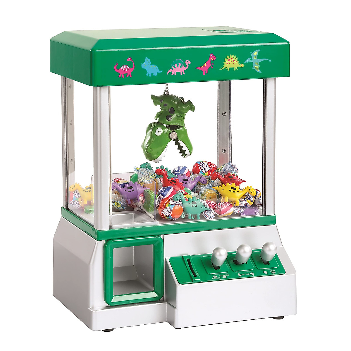 Kovot Mini Arcade Claw Grabber Machine - Candy Machine for Kids- Retro Carnival Music - Best Birthday Gift Game. Use Gumballs, Toys, or Small Prizes - includes 4 small dinosaur toys