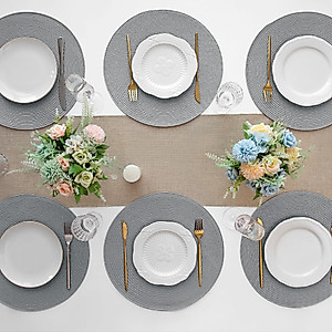 Round Woven Placemats Set of 12, 15 Inch Gray Placemats, Washable Circle Place Mats for Dining Tables Non-Slip Table Mats