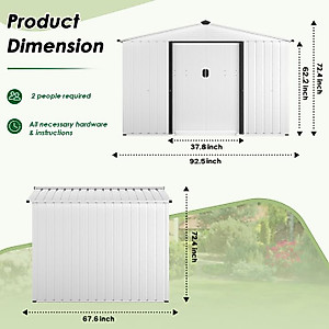 SUNCROWN Outdoor Garden Storage Shed 6X8 FT Yard Storage Tool with Sliding Door for Lawn Equipment Garden Backyard, White
