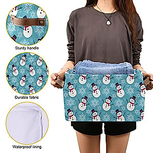 ALAZA Merry Christmas Snowman Snowflake Large Storage Basket with Handles Foldable Decorative 1 Pack Storage Bin Box for Organizing Living Room Shelves Office Closet Clothes