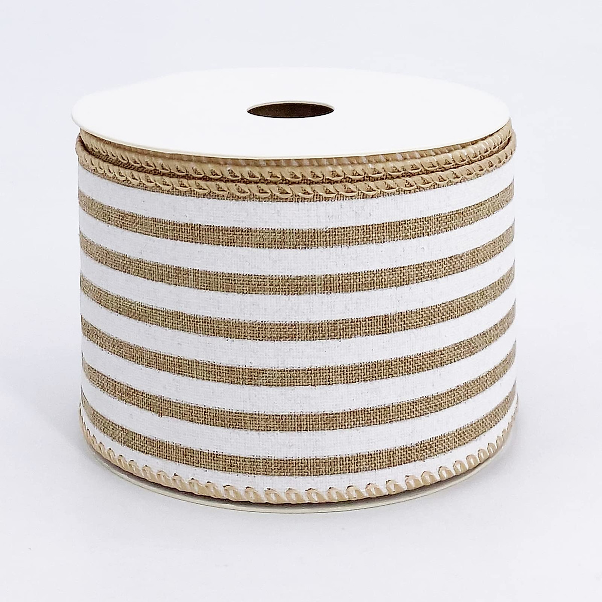 Leecogo Burlap Ribbon Wired,2 1/2”x10 Yard,White Stripe Rustic Ribbon for Easter, Christmas, Wreath, Spring, Summer, Wedding, Baby Shower, Birthday