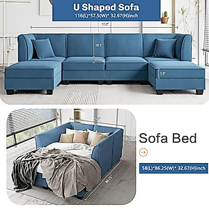 JAMFLY 116'' Modular Sectional Sofa with Reversible Chaise, U-Shape Convertible Sectional Sofa Couch with 6 Seats, Velvet Modern Sleeper Modular Couch with Ottomans for Living Room