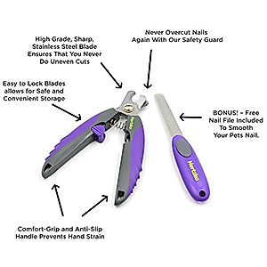 Hertzko Dog Nail Clippers for Large & Medium Dogs - Violet Cat Nail Clipper with Quick Safety Guard, Dog Nail File Included, Nail Grinder, Purple Nail Clippers for Dogs, Grooming Paw Pads
