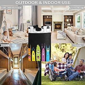 visesunny Collapsible Laundry Basket Monster Face Set Large Laundry Hamper with Handle Toys and Clothing Organization for Bathroom, Bedroom, Home, Dorm, Travel