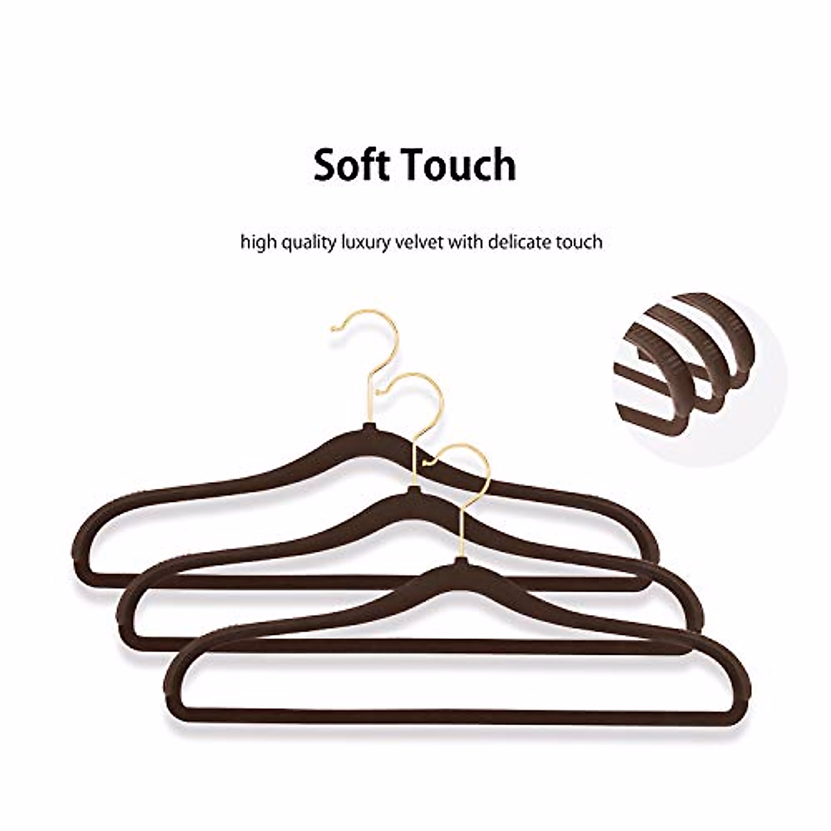 Suit Hangers Non Slip Velvet 10 Pack - Coat Hanger Wide Shoulder 360° Swivel Hooks & Jacket Hangers for Men Anti-Slip Bar Brown