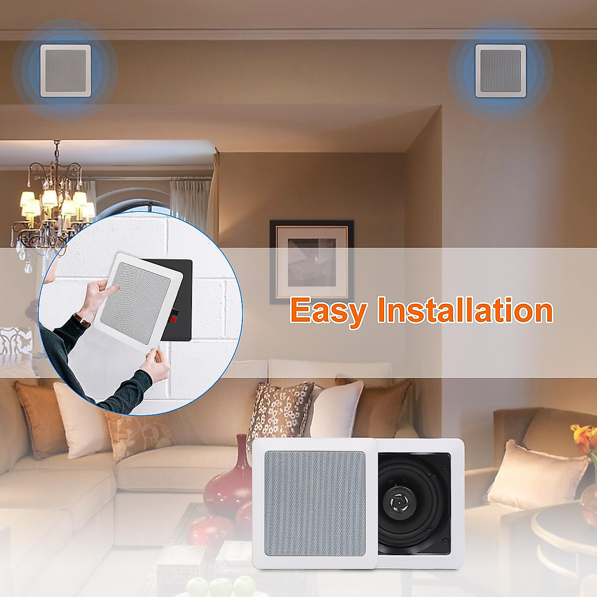 Herdio Bluetooth Ceiling Speakers 5.25 Inch 25 Watts in Wall Speakers Flush Mount Perfect for Indoor/Outdoor Placement, Bedroom, Kitchen, Covered Porches(A Pair, Paintable-Grille)