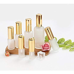 12 Pack 1.7 Oz Frosted Glass Spray Bottles with Fine Mist Atomizer &Golden Pump Cap,Empty Travel Size Perfume Liquid Containers for Essential Oils-Stickers,Pipette&Funnel included (Pack of 12)