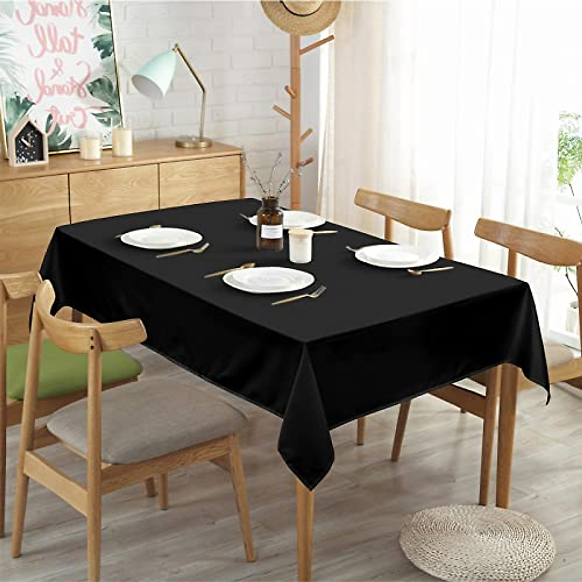 Dekoresyon 2 Pack Rectangle Tablecloth 60 x 102 Inch, Stain and Wrinkle Resistant Washable Polyester Table Cloth, Decorative Table Cover for Dining Table, Parties and Wedding, Black