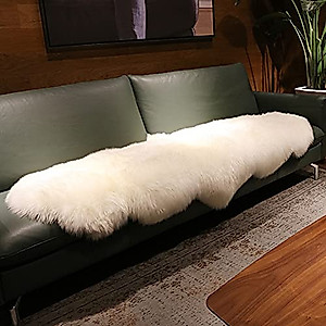 Genuine Sheepskin Rug 2.2'x6.2' Fluffy Fur Rug Nursery Rug Throw Rugs Luxury Fuzzy Fur Carpet for Bedroom Fluffy Rug for Living Room (Double Pelt, Natural)