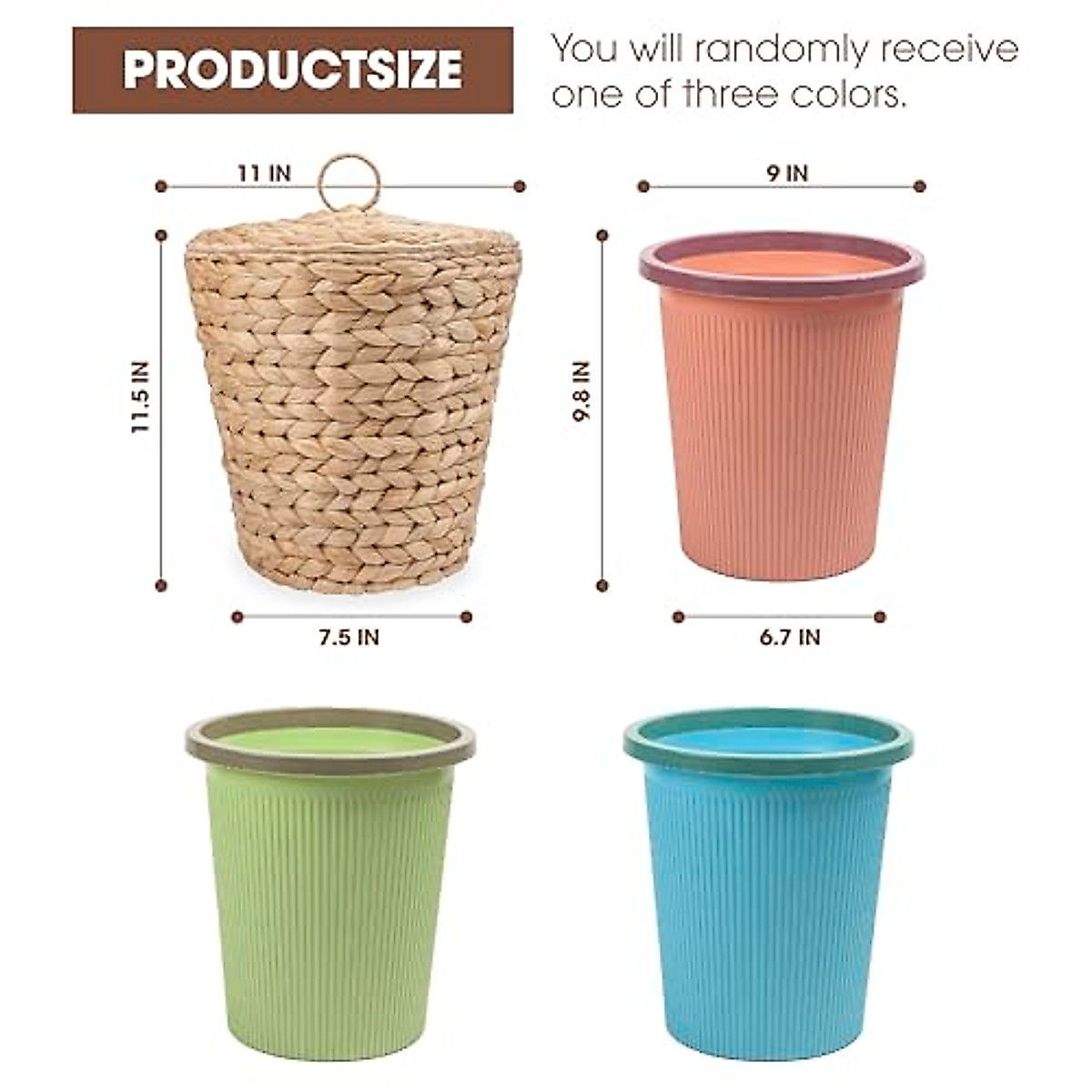 TREVIETDECOR Wicker Trash Can with Lid in Bedroom, Bathroom | Trash Can in Office | Boho Woven Wicker Waste Basket