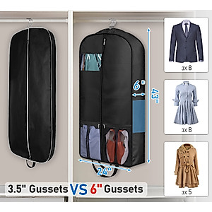 MISSLO 43" Heavy Duty Garment Bags for Travel 6" Gusseted Suit Bags for Closet Storage 4 Handles Hanging Clothes Bag with Pocket Mens Suit Cover for Shirts, Coats, Dresses
