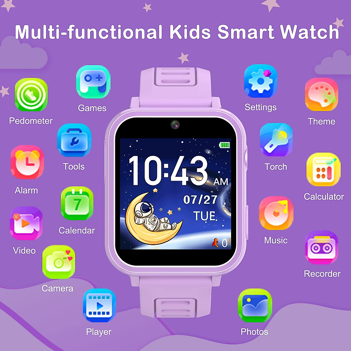 Phyulls Kids Smart Watch, Smart Watch for Kids Toys with 24 Games Camera Video Recorder Music Player Alarm Calculator Calendar Stopwatch Flashlight Pedometer Gift Toys for Girls Ages 3-12 Years Old