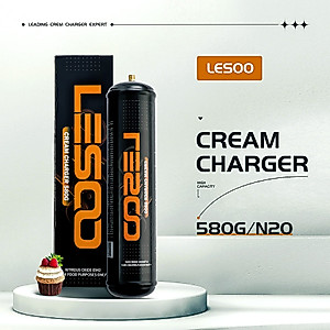 LesooWhip 615g Whipped Cream Charger 1 Box Pure N2O Tank 0.99 Liter Nitrous Oxide Cylinders with Most Cream Whippers(6 cylinders)