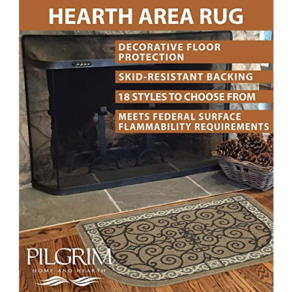 Pilgrim Home and Hearth Pilgrim 19637-1 Fireplace Hearth Rug, 27″ x 46″, Beautiful