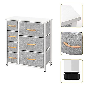 AZL1 Life Concept Vertical Dresser Storage Tower, Steel Frame, Wood Top, Easy Pull Fabric Bins-Organizer Unit for Bedroom, Hallway, Entryway, Closets-7 Drawers, Light Grey