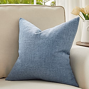 Anickal Set of 2 Grey Blue Pillow Covers 18x18 Inch Rustic Linen Square Decorative Throw Pillow Covers for Sofa Couch Farmhouse Home Decorations