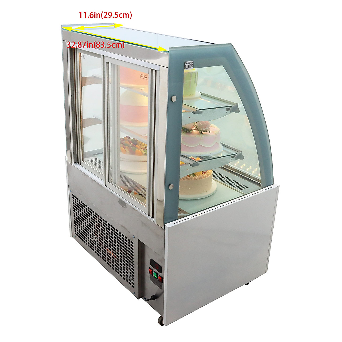 INTSUPERMAI Glass Bakery Display Case 35inch Floor Standing Refrigerated Cake Showcase Bakery Cabinet Display Refrigerators Cake Showcase Arc Back Door LED Lighting 220V Automatic Defrost