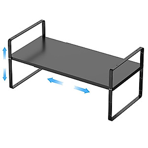 GEDLIRE Expandable Kitchen Cabinet Shelf Organizers 2 Pack, Stackable Metal Pantry Storage Shelves Rack, Adjustable Counter Shelf for Cabinets, Countertop, Cupboard Organizers and Storage, Black