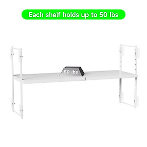 SOFRON Expandable Closet Pantry Shelves, Adjustable Kitchen Cabinet Shelf, Screws or Adhesives Mounting Height Customizable, Perforated 2 Pack