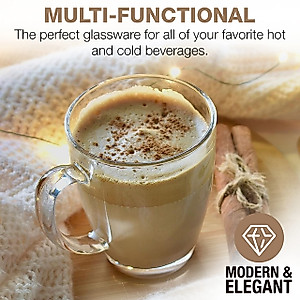 Eparé Clear Glass Coffee Mugs - 12 oz Clear Transparent Tea Cups & Coffee Glasses - Clear Coffee Mugs Set of 2 - Cappuccino Glass Mugs & Cup For Hot Beverages With Handle